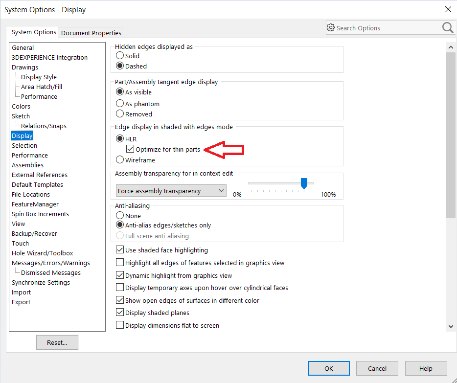 Display problem - transparent files in SOLIDWORKS