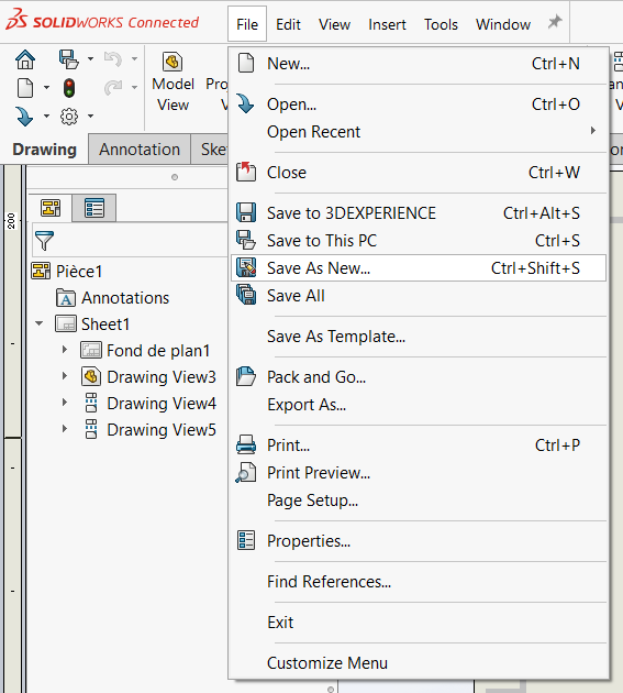 2. Switch drawing projection standard